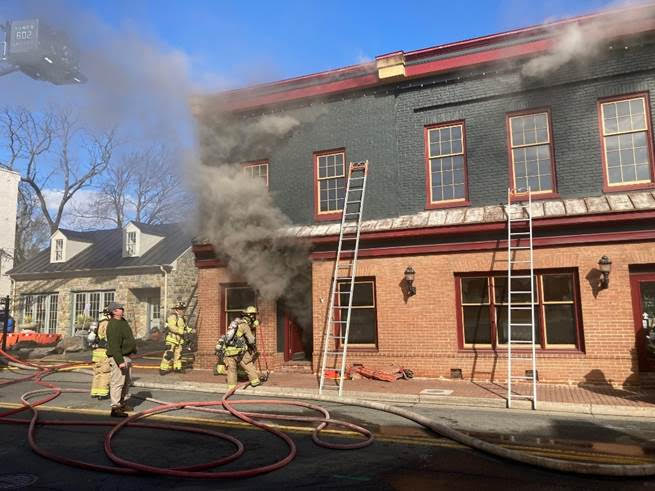 Fire and Rescue Operating on scene of structure fire in downtown ...